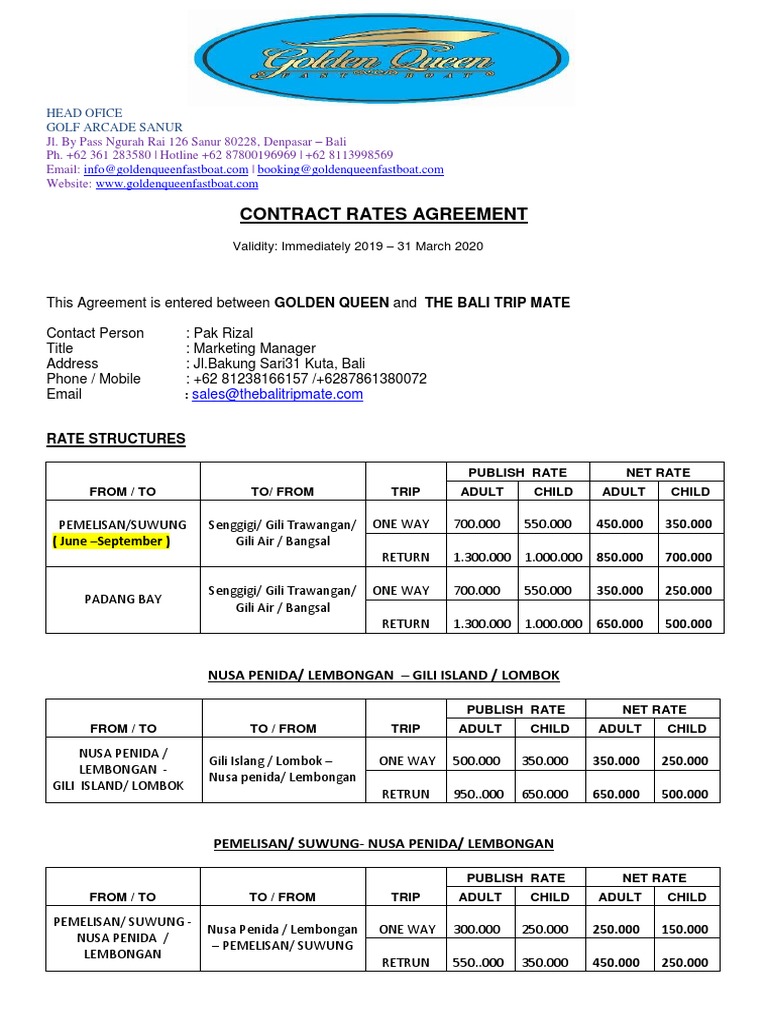 Contoh Congract Rates | PDF | Financial Services | Service Industries