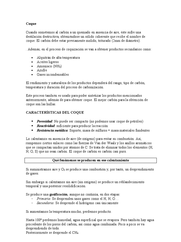 Proceso y Características del Coque | PDF | Hidrógeno | Combustión