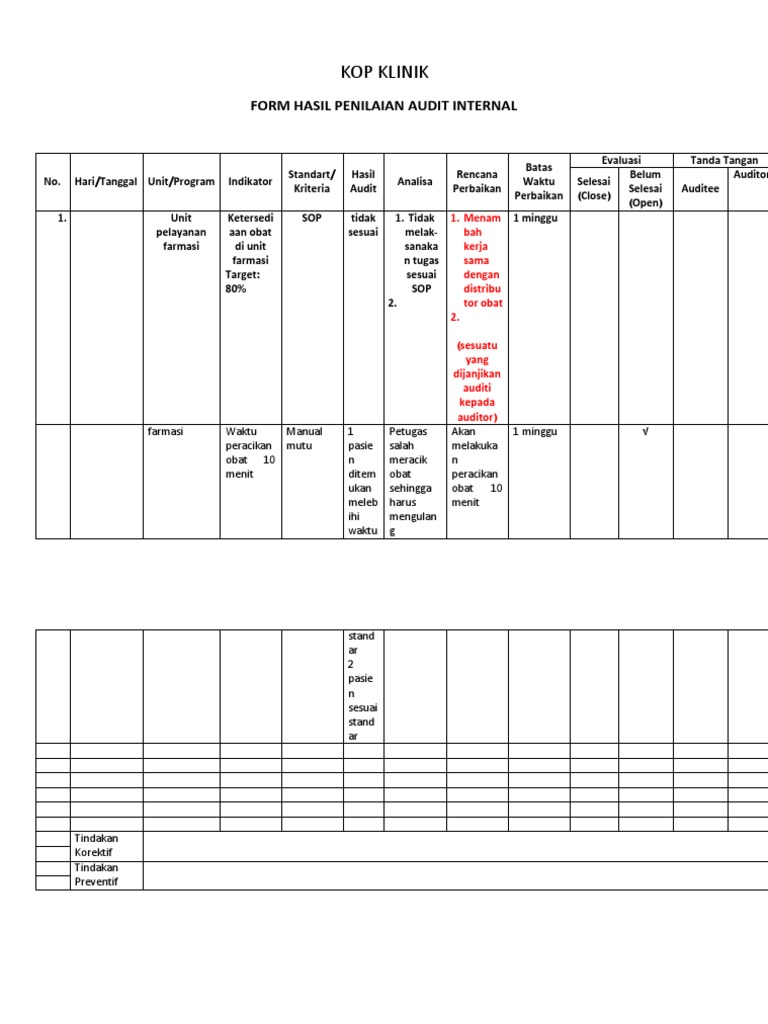 Contoh - Form Hasil Penilaian Audit Internal (Input Dan Output) | PDF