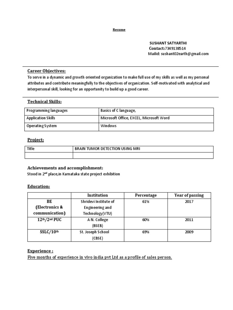 A Well-Rounded Resume Showcasing Sushant Satyarthi's Technical Skills ...