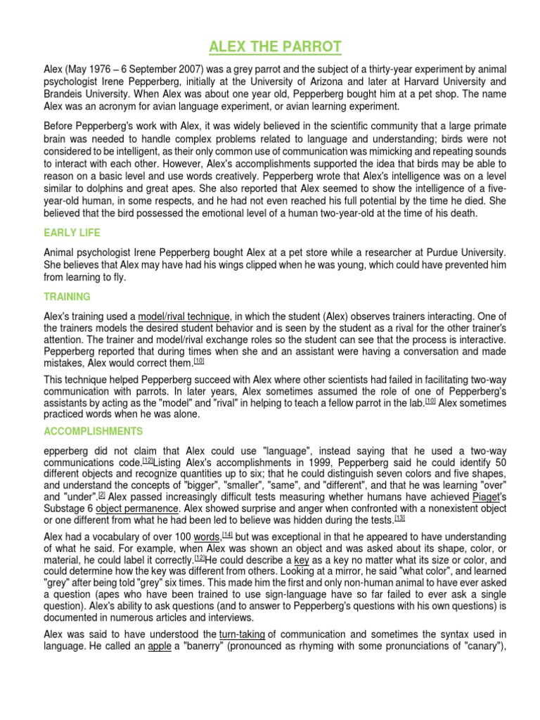 Alex The Parrot | PDF | Mental Processes | Communication