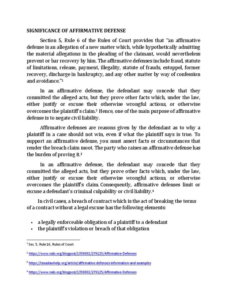 Significance of Affirmative Defense | PDF | Affirmative Defense ...