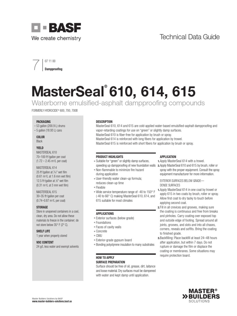Basf Masterseal 610 614 615 PDF | PDF | Plaster | Building Technology