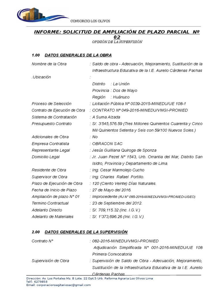 Exp. Solicitud de Ampliación de Plazo N° 02 (supervisión) | Derecho privado | Conceptos legales