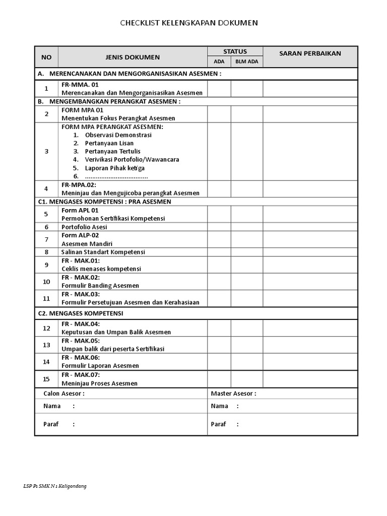 Checklist Kelengkapan Dokumen | PDF