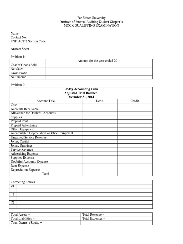 Mock Qualifying Exam | PDF | Debits And Credits | Expense