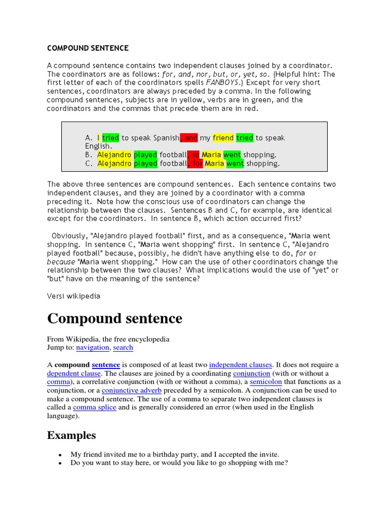 Compound Sentence | PDF | Comma | Sentence (Linguistics)