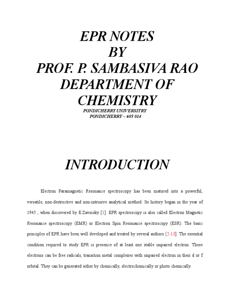 Epr Notes | PDF | Electron Paramagnetic Resonance | Relaxation (Nmr)