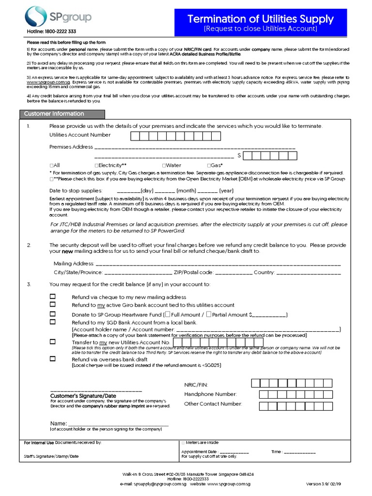 Termination of Utilities Supply Form | PDF | Cheque | Banks