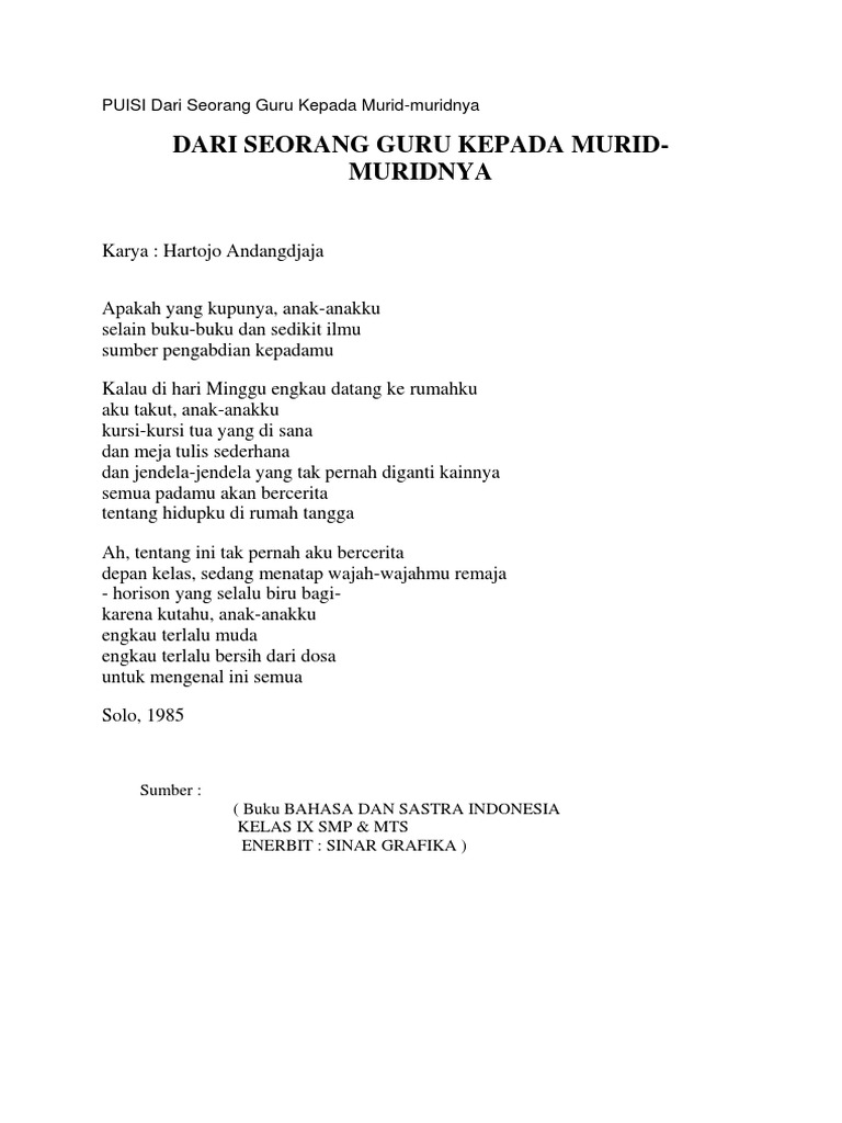 Puisi Dari Seorang Guru Kepada Murid Pdf