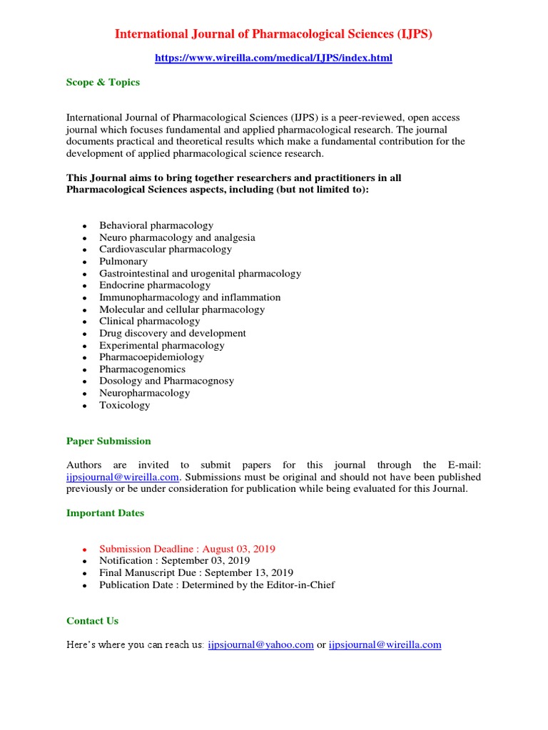 International Journal of Pharmacological Sciences IJPS | PDF