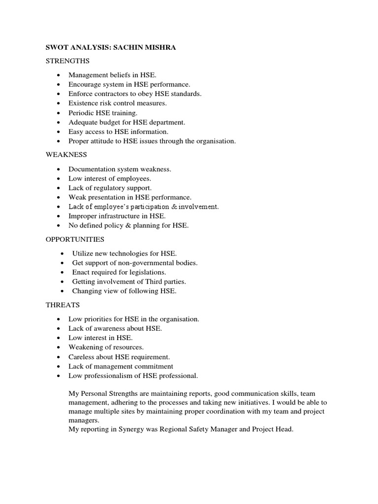 Swot Hse | PDF | Career & Growth | Finance & Money Management