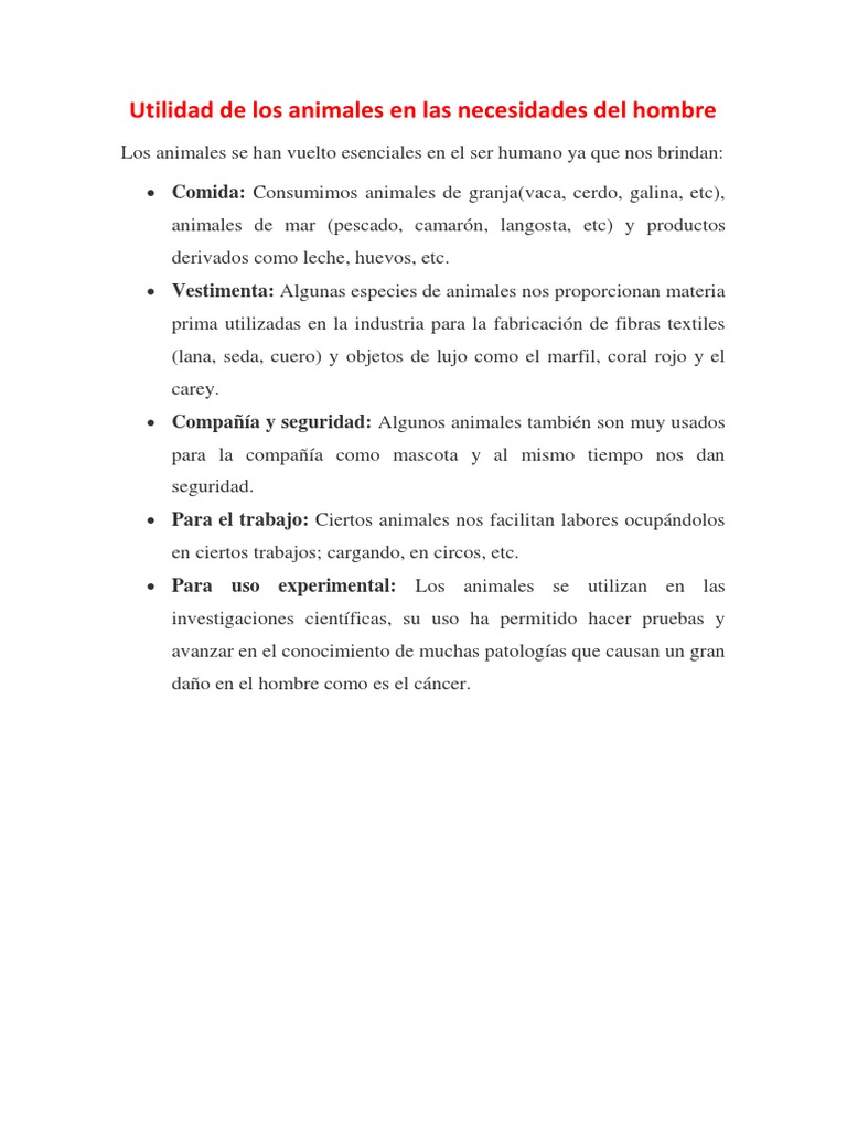 Utilidad de Los Animales en Las Necesidades Del Hombre | PDF
