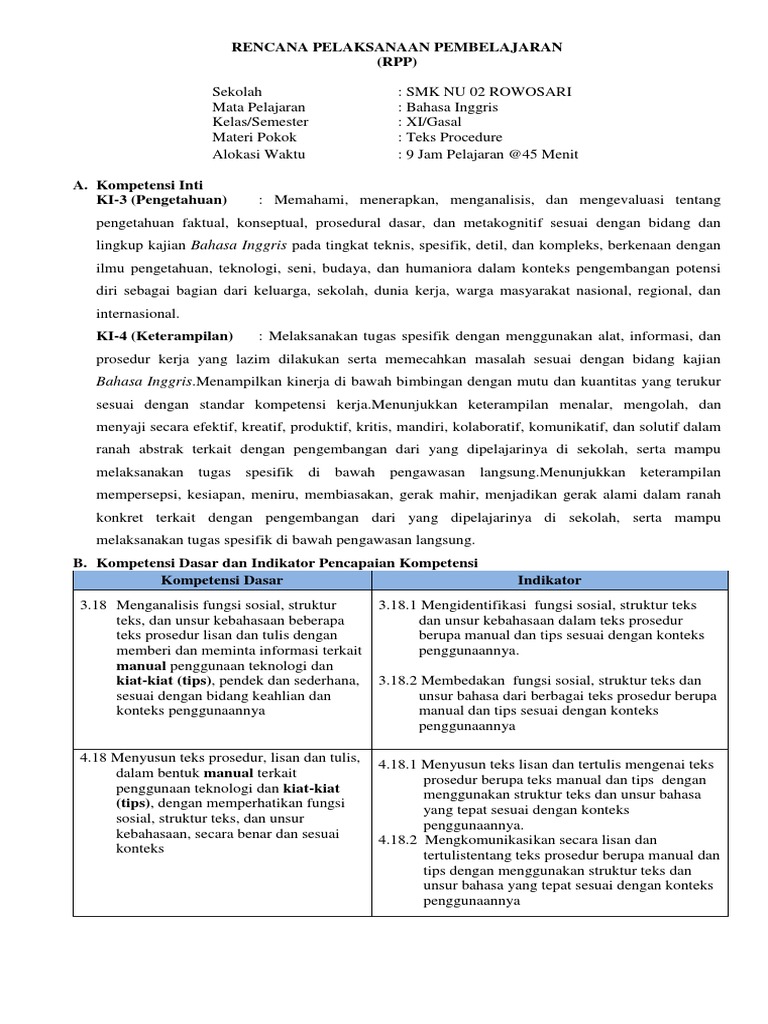 RPP XI 3.18 - Procedure | PDF