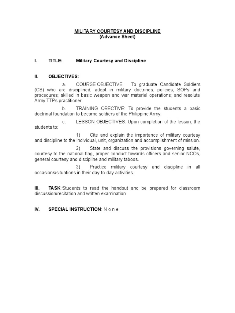 Military Courtesy and Discipline (Advance Sheet) | PDF