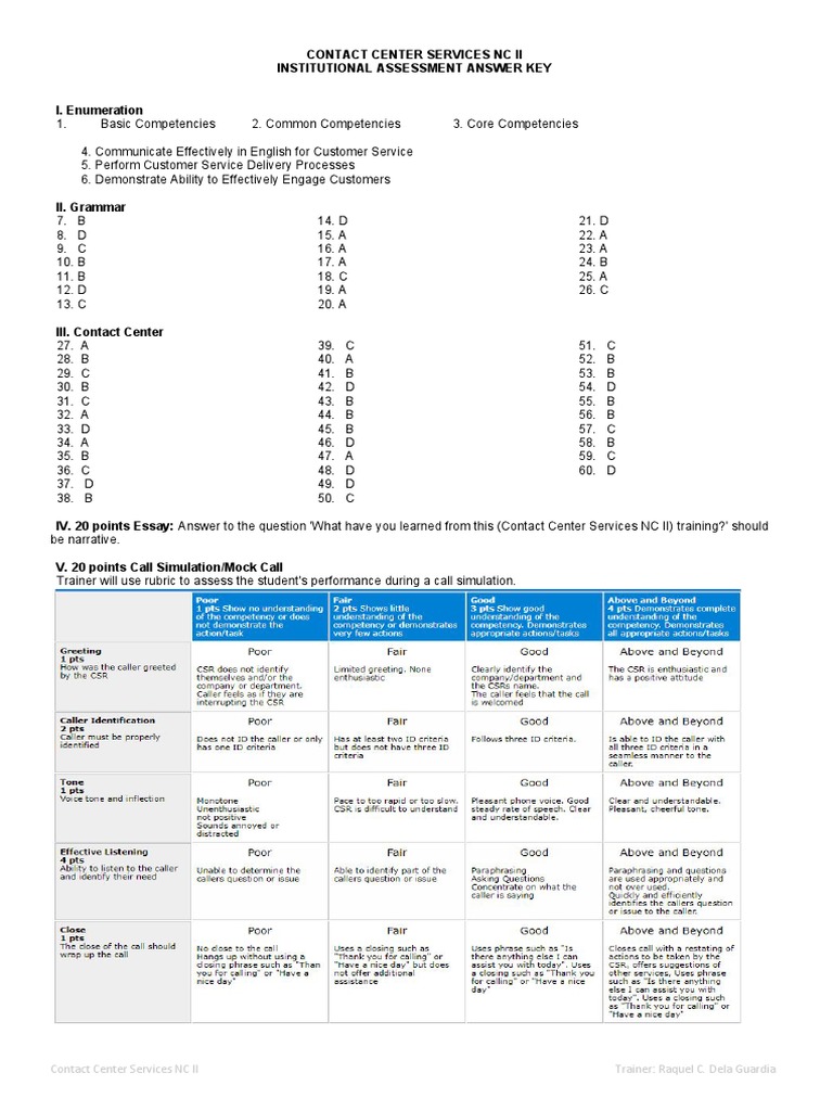 Answer Key CCS Institutional Assessment | PDF | Communication ...