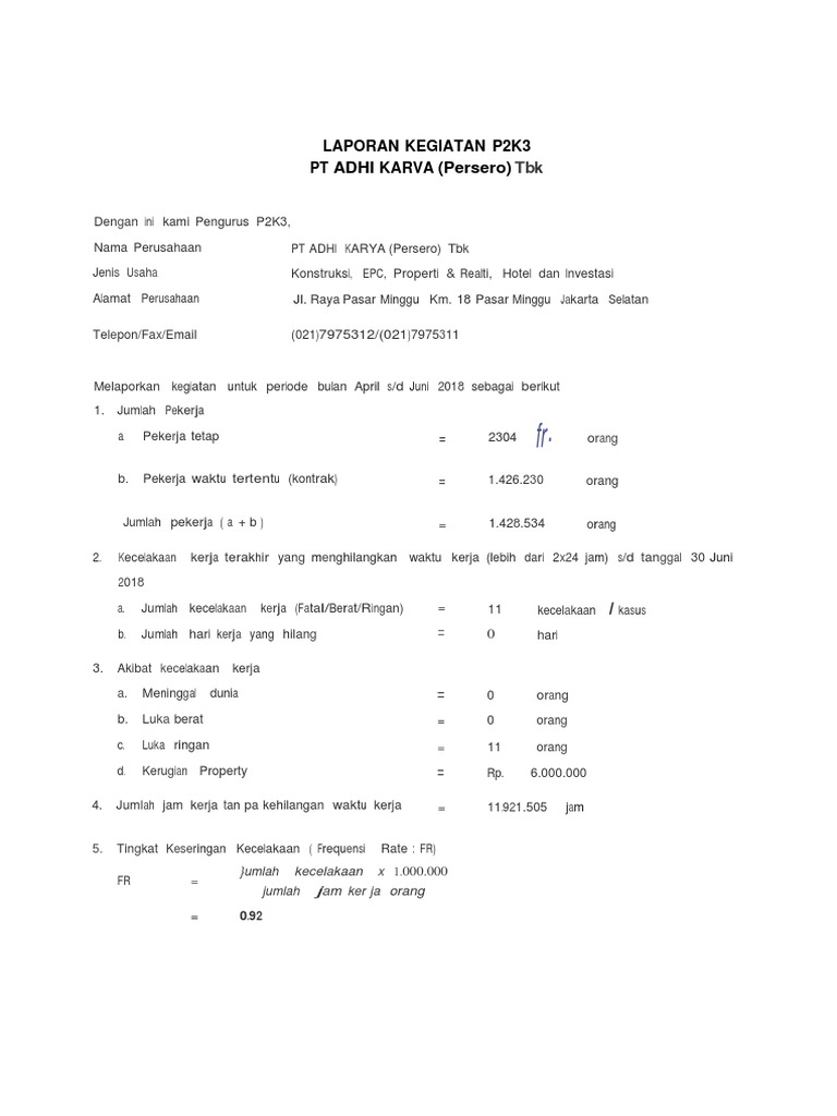 Contoh LAPORAN P2K3 TW II | PDF