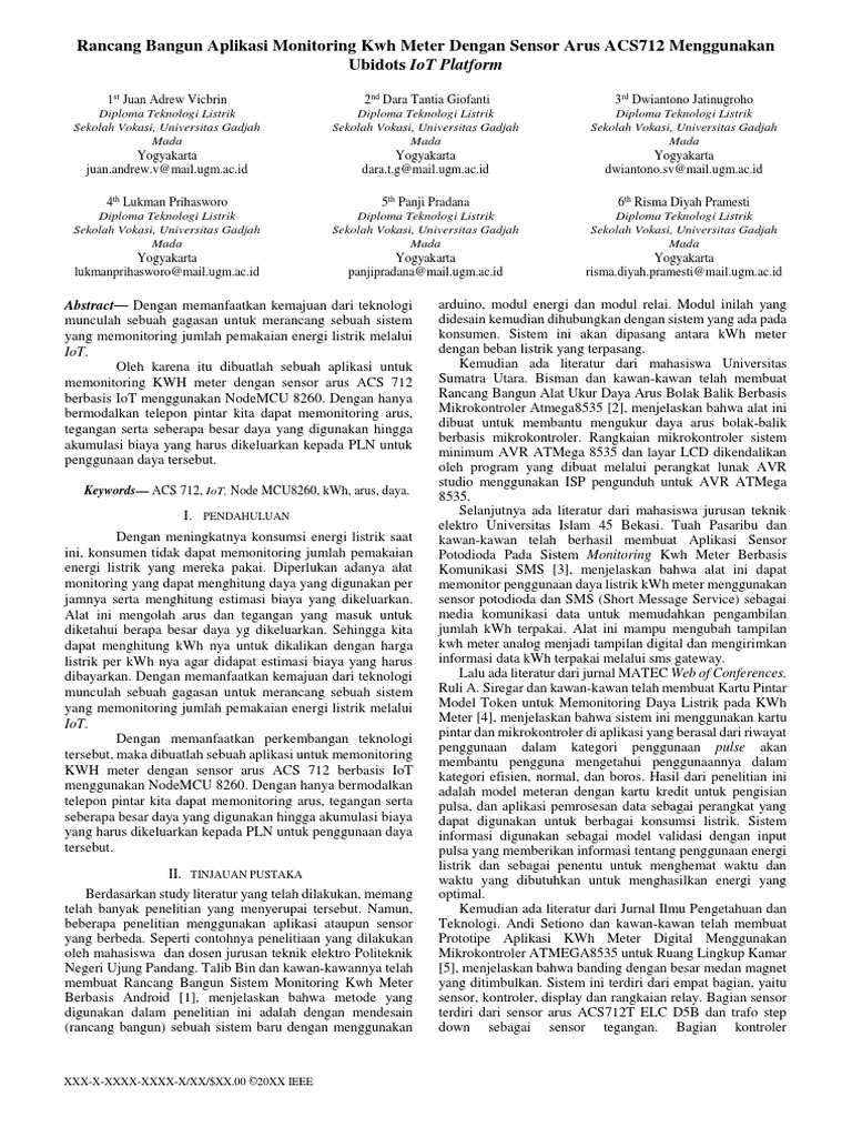 Rancang Bangun Aplikasi Monitoring Kwh Meter Dengan Sensor Arus Acs712 Menggunakan Ubidots Iot