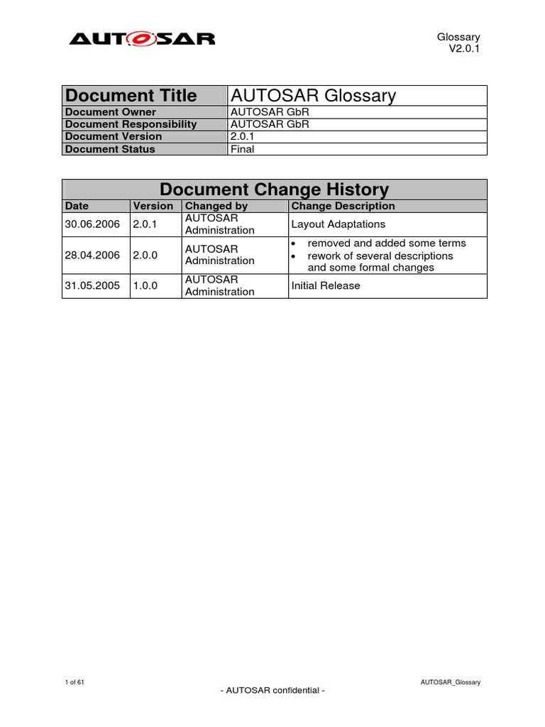 Autosar Glossary | PDF | Unified Modeling Language | Xml