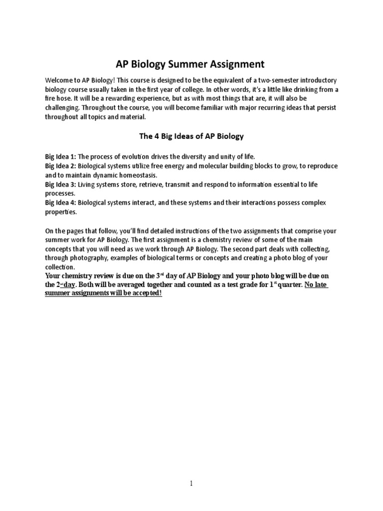 AP Biology Summer Assignment Overview | PDF | Covalent Bond | Ion