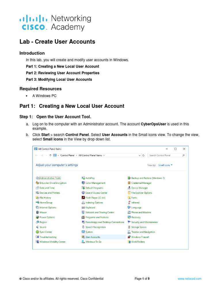 2.2.1.10 Lab - Create User Accounts | PDF | Microsoft Windows | User (Computing)