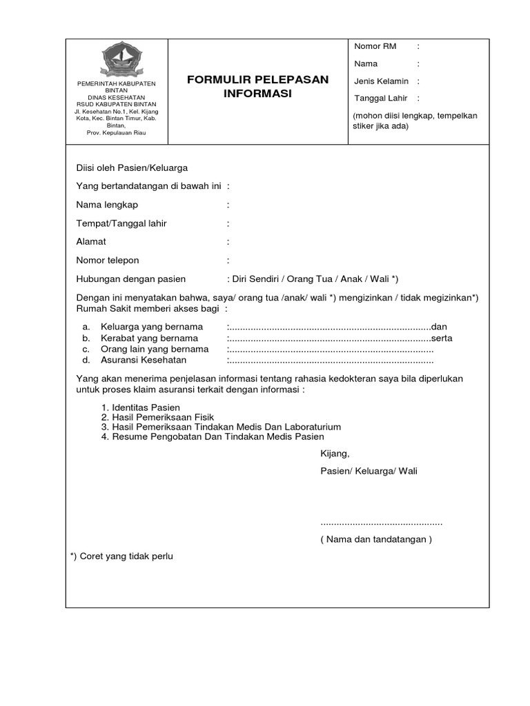 Formulir Pelepasan Informasi Medis | PDF