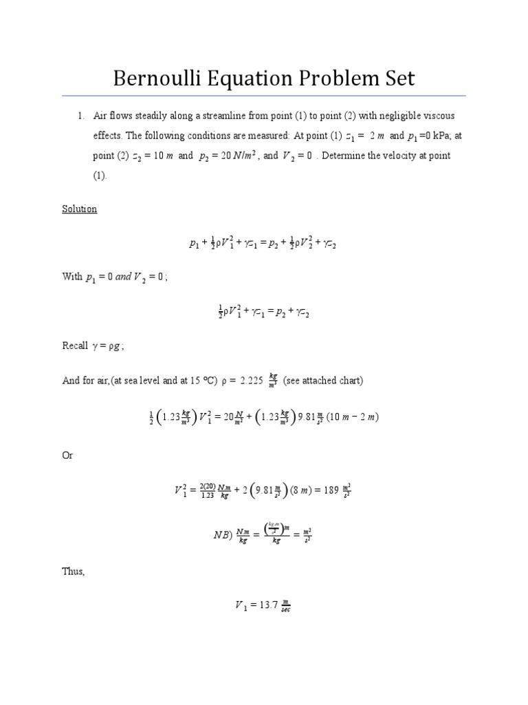 Bernoulli Equation Problem Set | PDF | Fluid Dynamics | Pressure