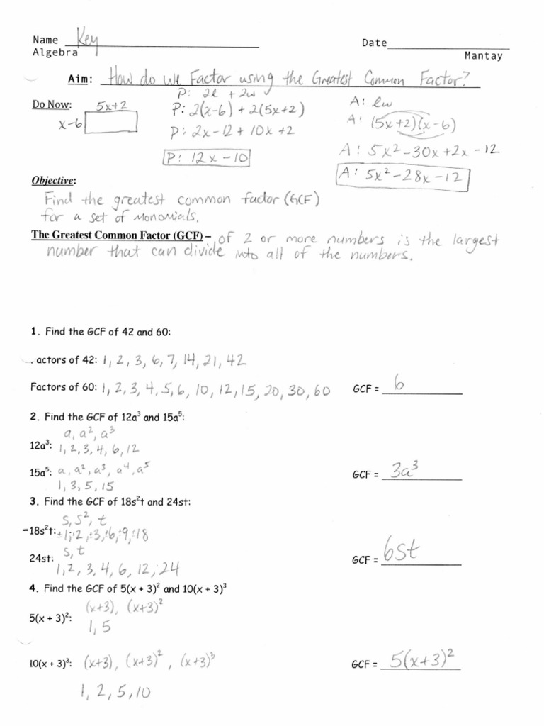 Factoring GCF Notes PDF | PDF | Algebra | Numerical Analysis
