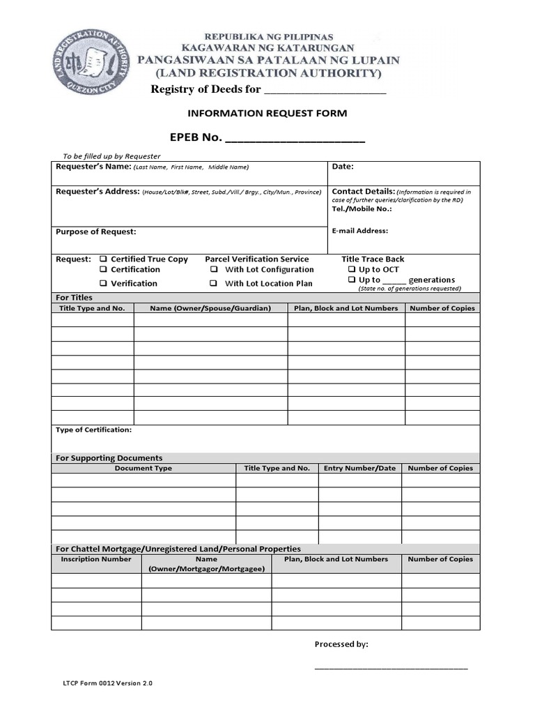Epeb No.: Registry of Deeds For - Information Request Form | PDF