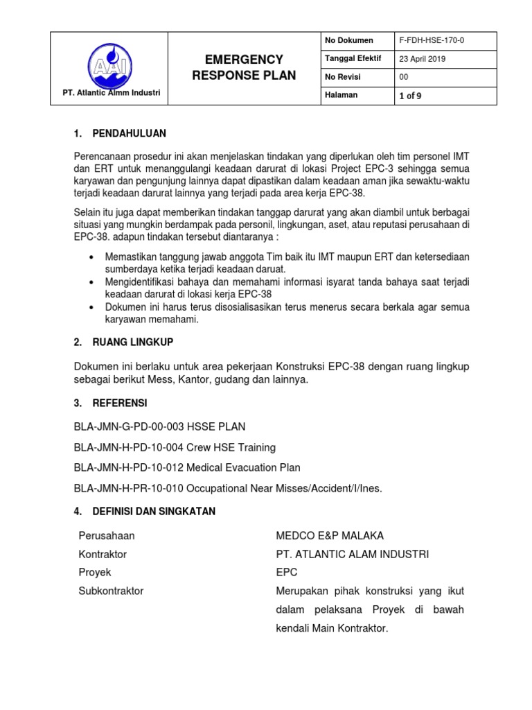 Emergency Response Plan | PDF