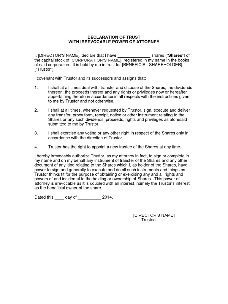 Declaration of Trust and Deed of Assignment - Template | PDF | Settlor ...