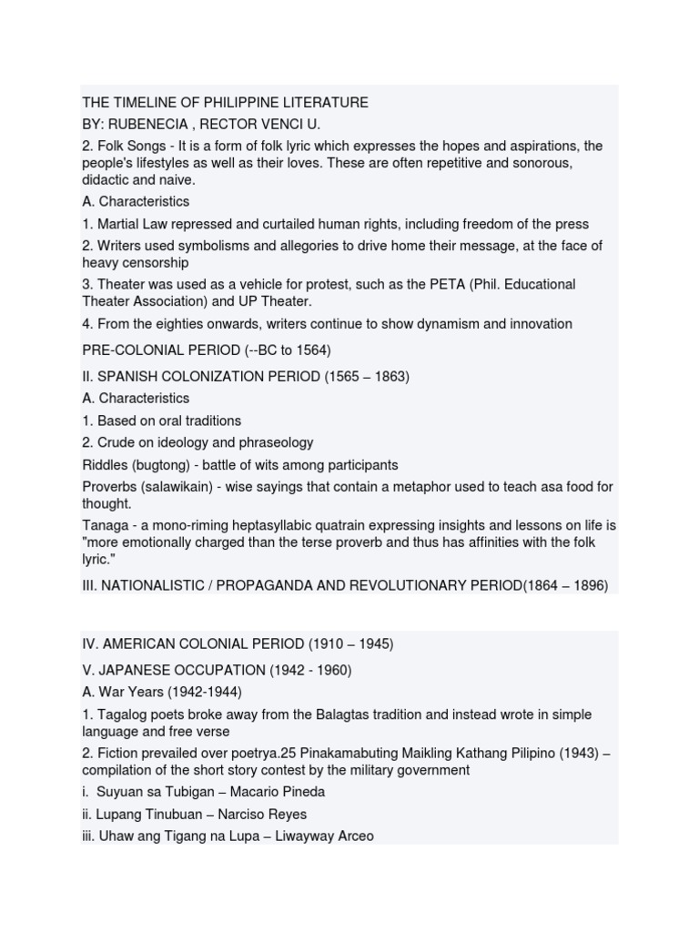 The Timeline of Philippine Literature | PDF | Poetry | Philippines