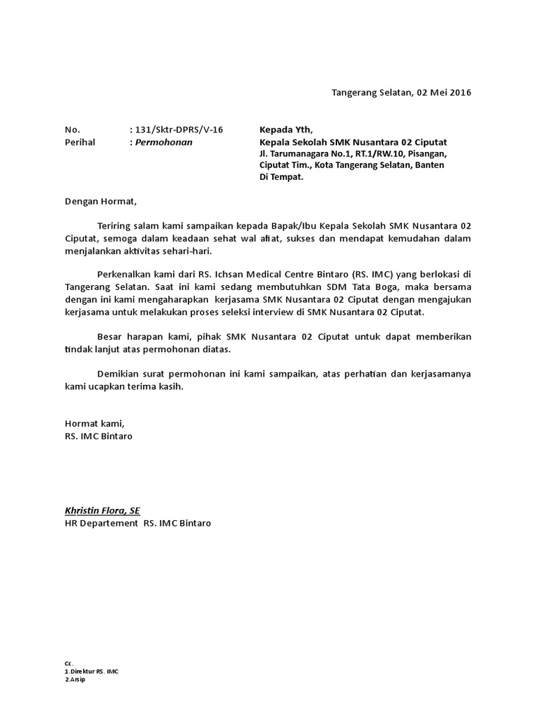 Surat Permohonan SDM SMK Nusantara 02 | PDF