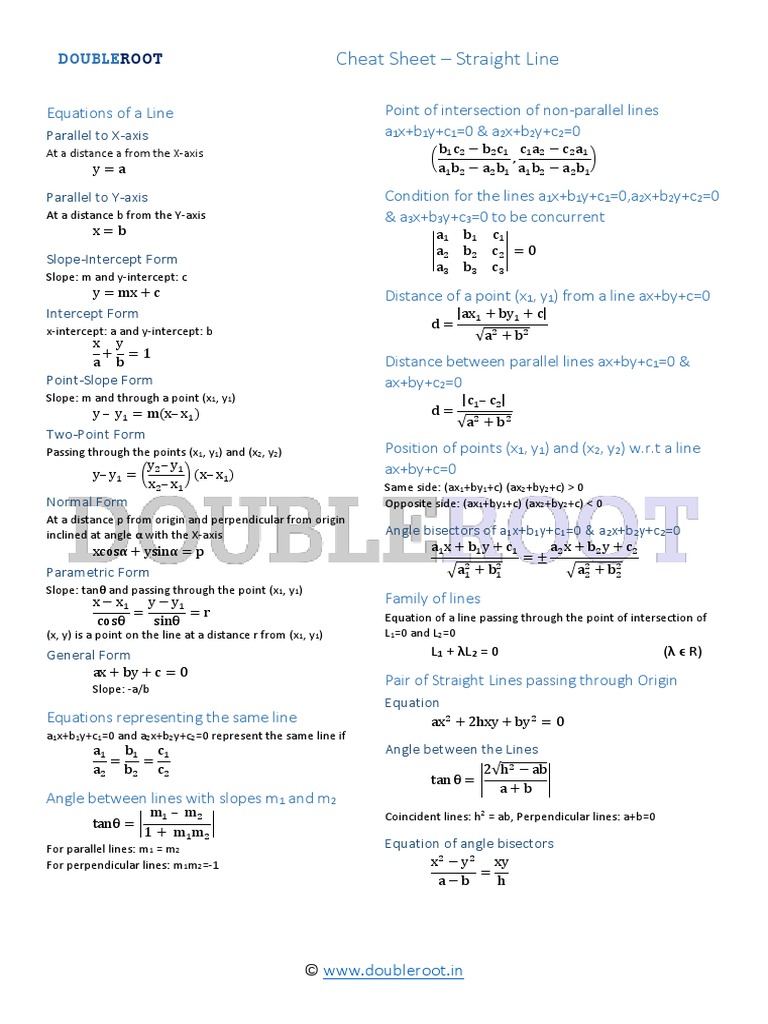 Double: Cheat Sheet - Straight Line | PDF | Line (Geometry) | Analytic ...