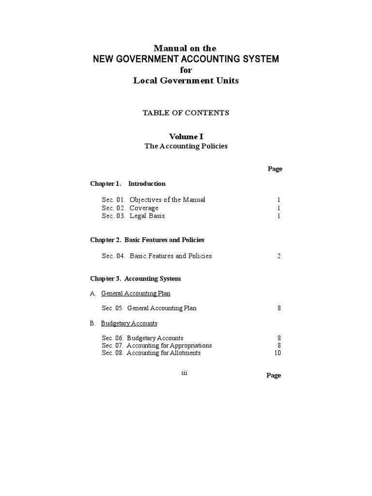 LGU-NGAS TableofContentsVol1 | PDF | Financial Statement | Inventory