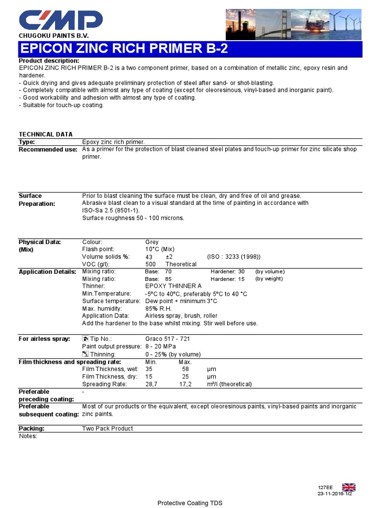 Chugoku Epicon Zinc Rich Primer B-2 Data | PDF | Paint | Epoxy