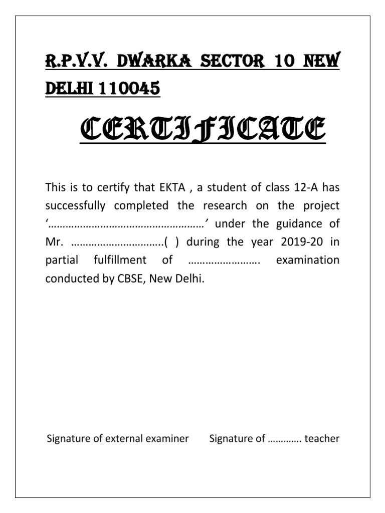 Class 12 Project Completion Certificate | PDF | Career & Growth