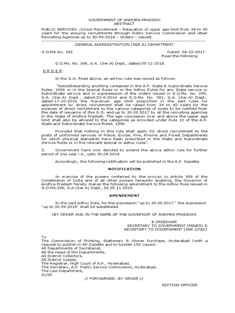 Relaxation Of Upper Age Limit For Direct Recruitment Extended Until