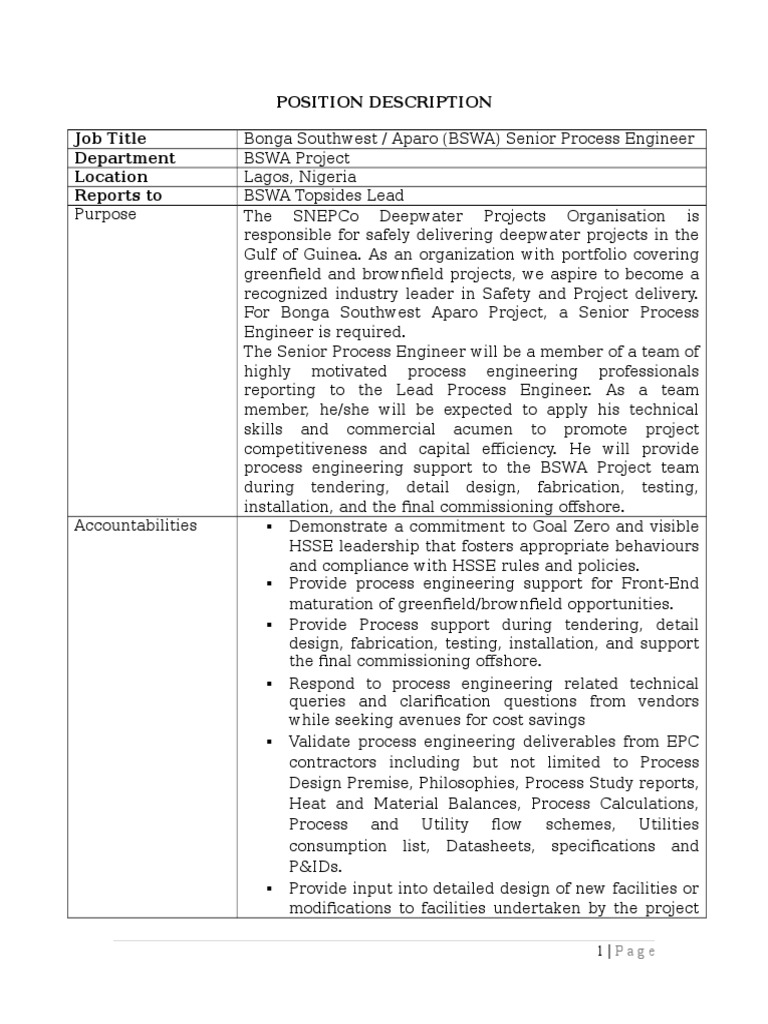 Process Job Description | PDF | Engineering | Business