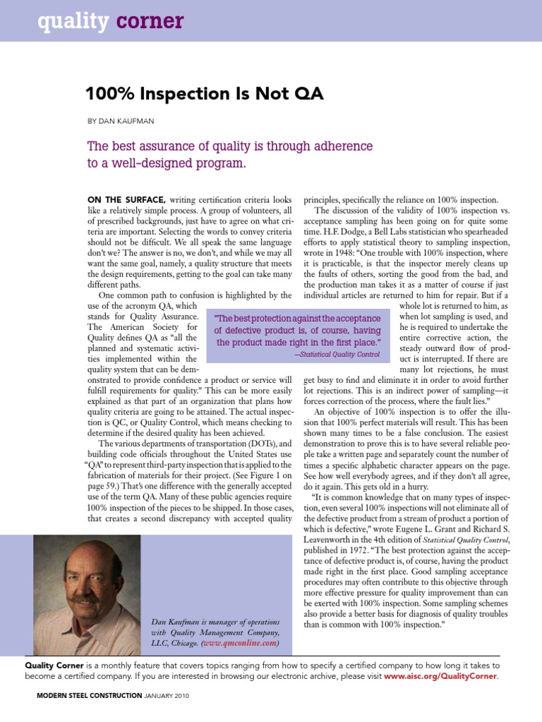 2010v01 Inspection Is Not Qa | PDF | Quality Assurance | Business