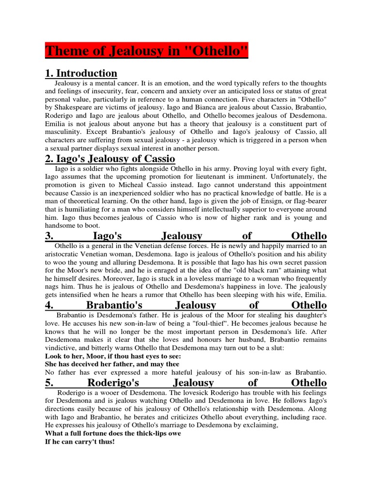 Theme of Jealousy in | PDF | Othello | Iago