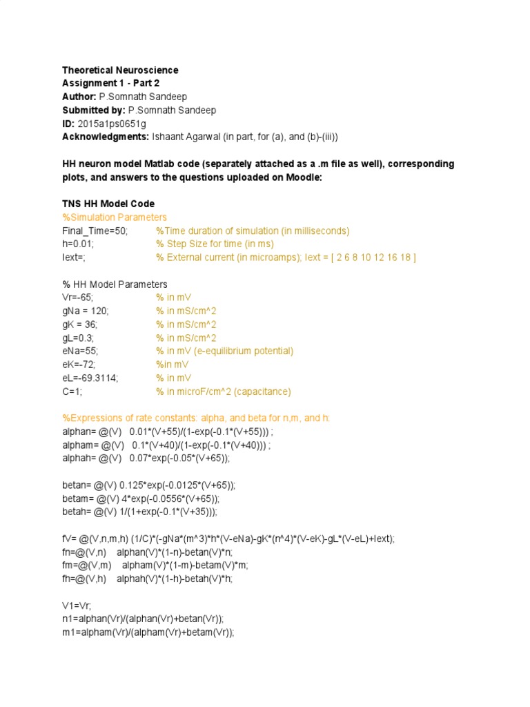 Hodgkin Huxley Neuron Model | PDF | Membrane Potential | Ion Channel