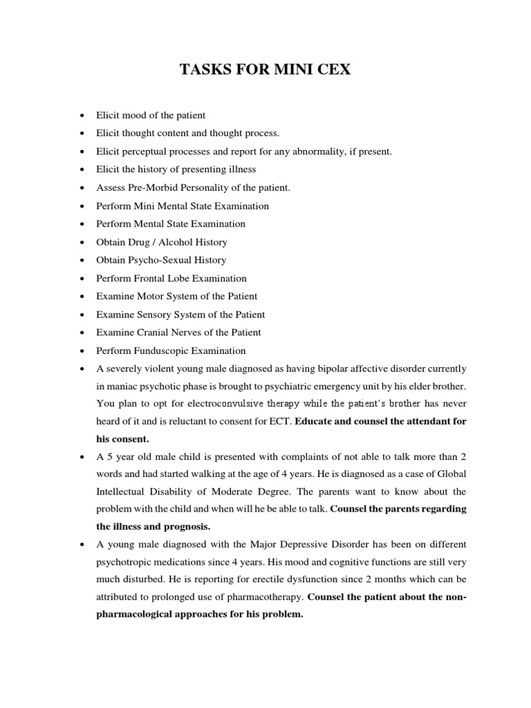 Mini CEX Assessment Tasks | PDF