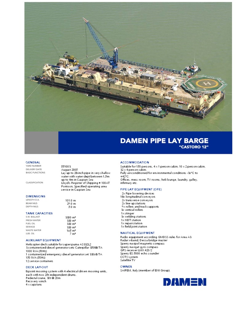 Pipe Lay Barge YN551003 Castoro DS | PDF | Water Transport | Ships