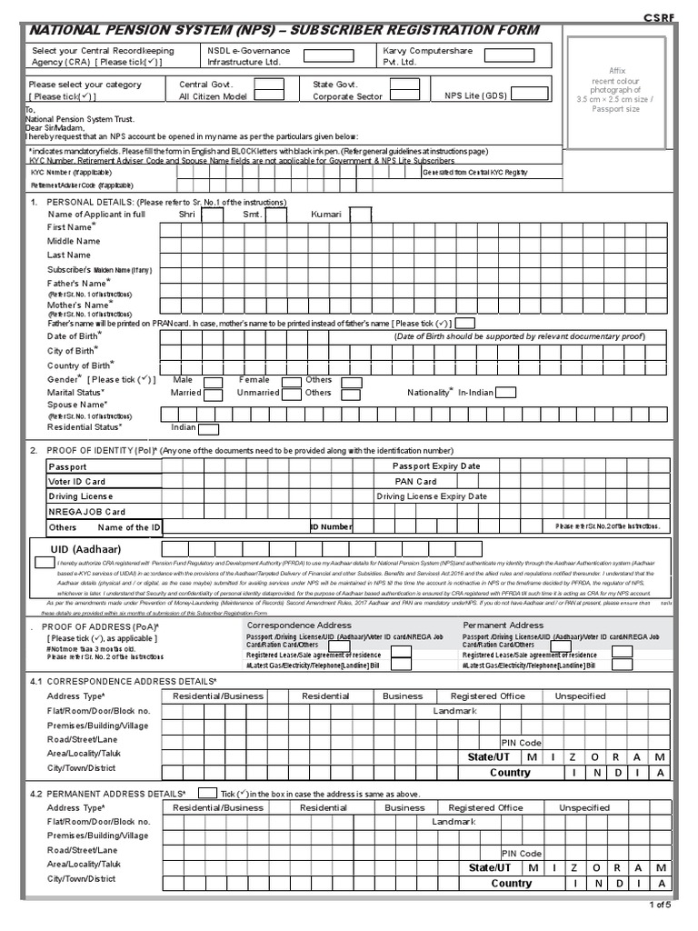National Pension System (NPS) - Subscriber Registration Form | PDF ...
