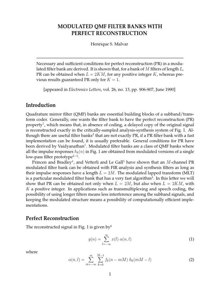 Modified QMF | PDF | Filter (Signal Processing) | Digital Signal Processing