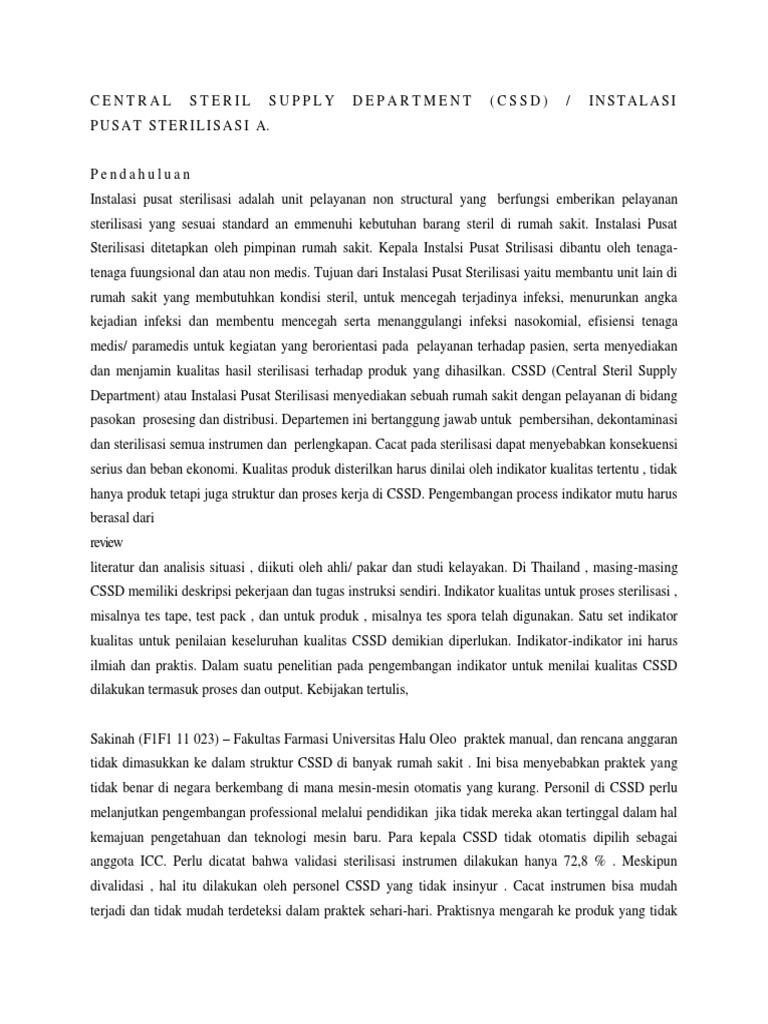Bukti Alur Atau Denah Ruang CSSD Atau Unit Sterilisasi | PDF | Sains ...