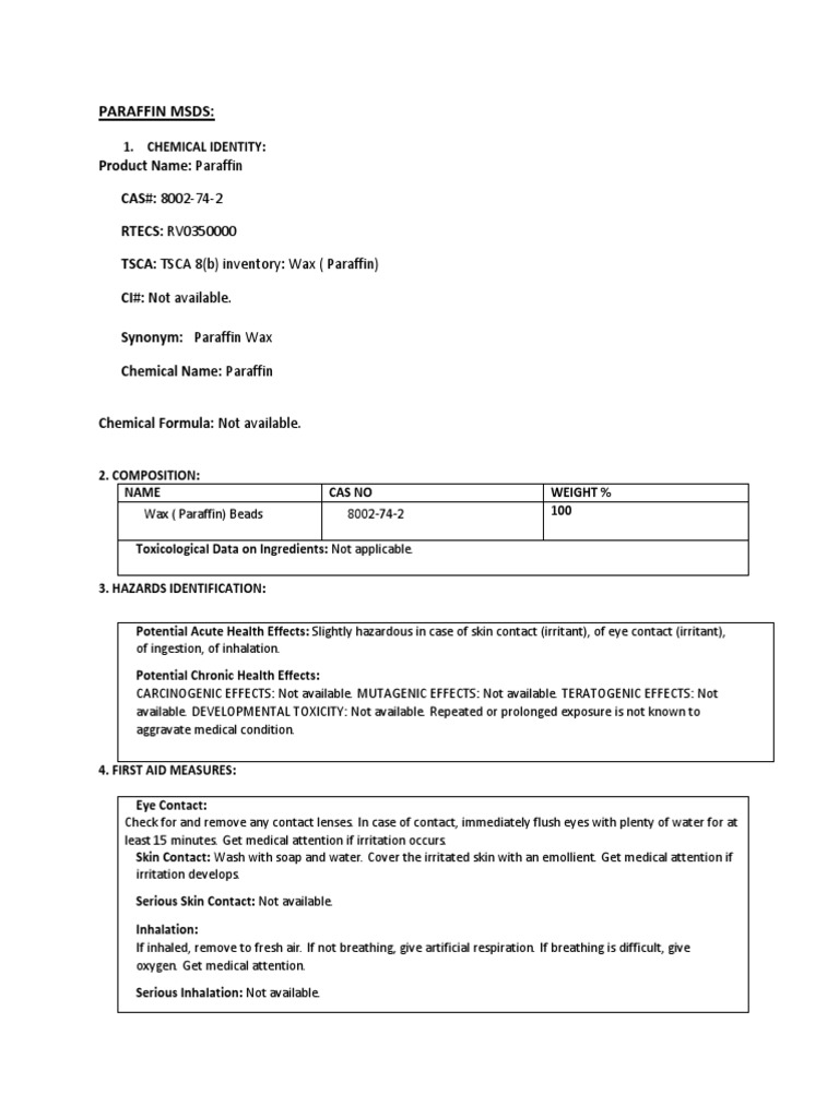 Paraffin Msds | Download Free PDF | Toxicity | Safety