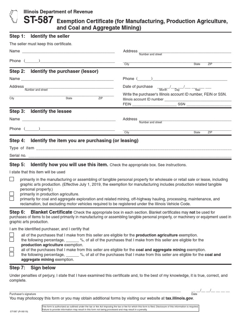 Exemption Certificate (For Manufacturing, Production Agriculture, and ...