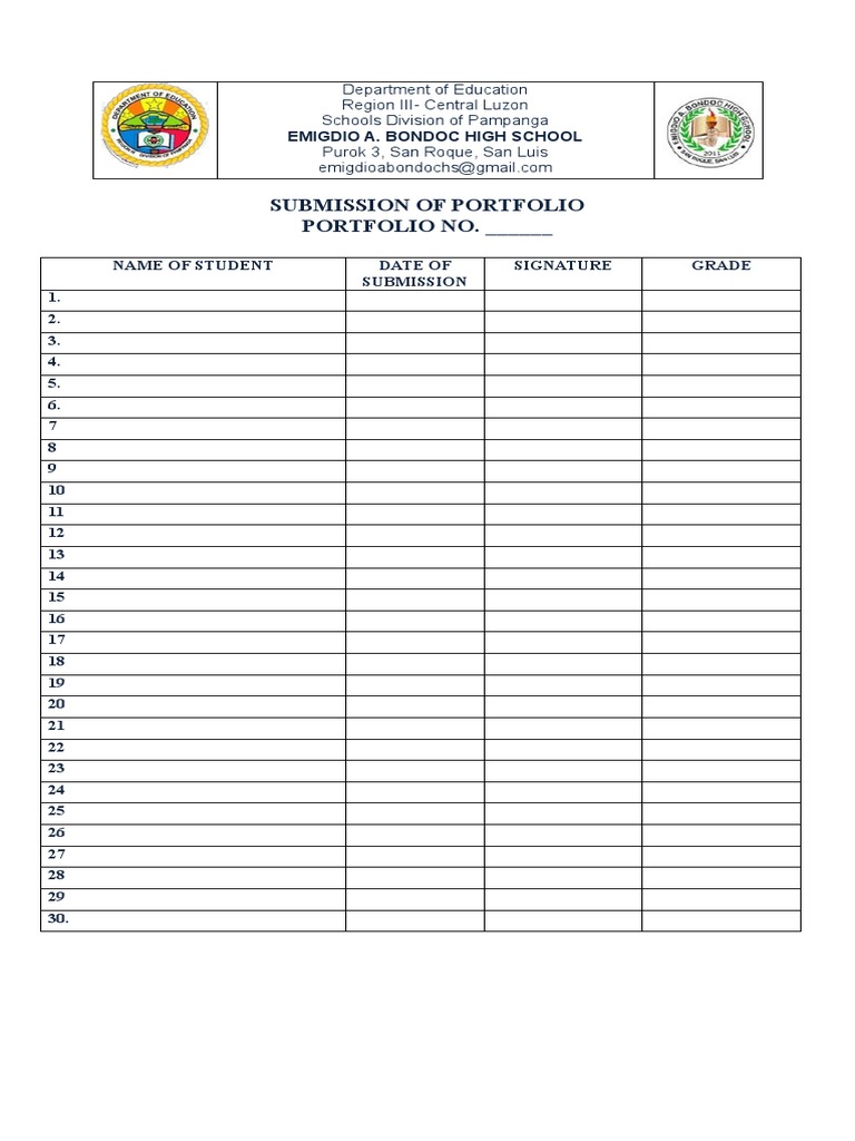 Student Portfolio Submission Form | PDF